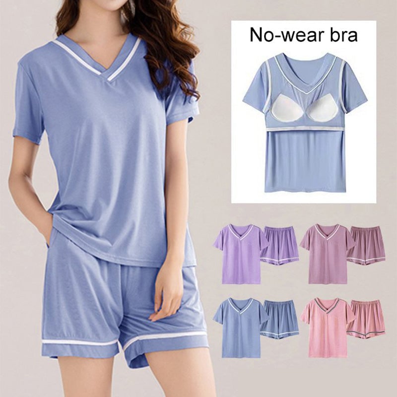 🔥30% OFF🔥Loose V-Neck Pajamas Set with Chest Pads – ourhomemarket.com