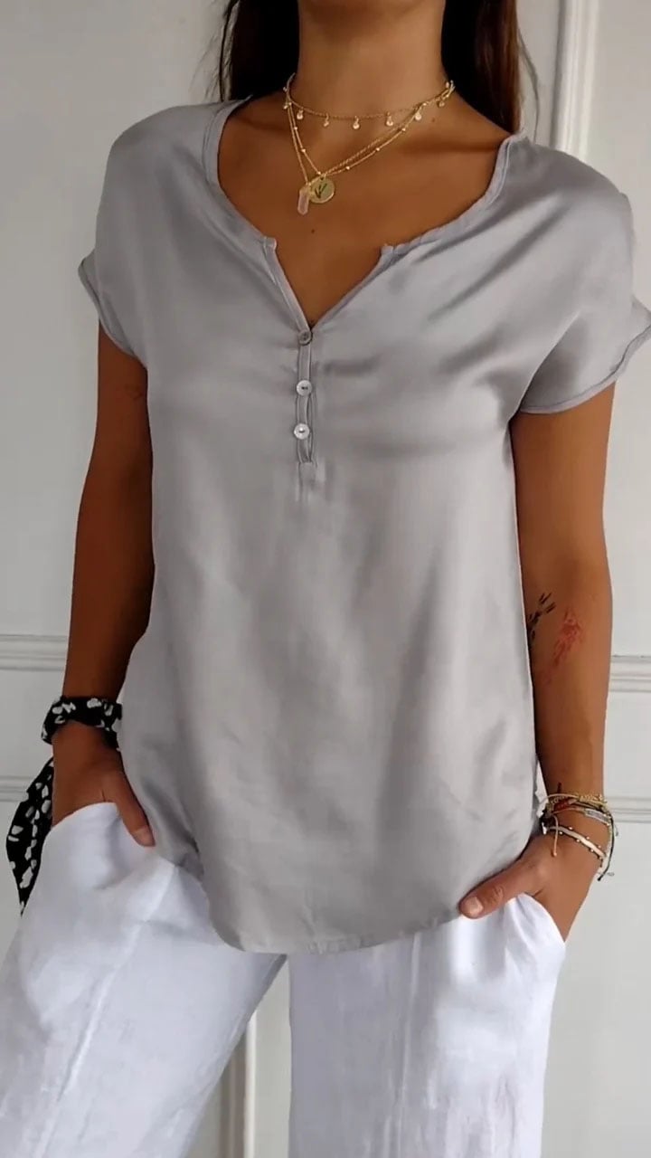 V-neck Smooth Short-sleeved T-shirt (Buy 2 Free Shipping ...